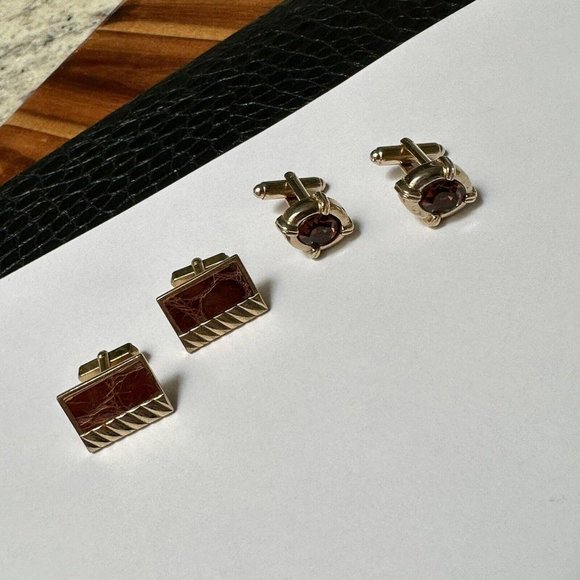 Accessories | Lot Of 2 Vintage Modern Brown Mens Gold Tone Cufflinks 1 ...